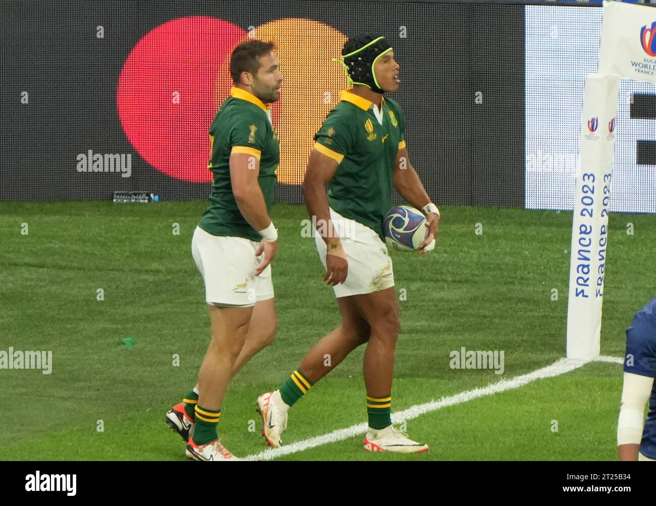 Celebration TRY Kurt - Lee Arendse of South Africa during the World Cup ...