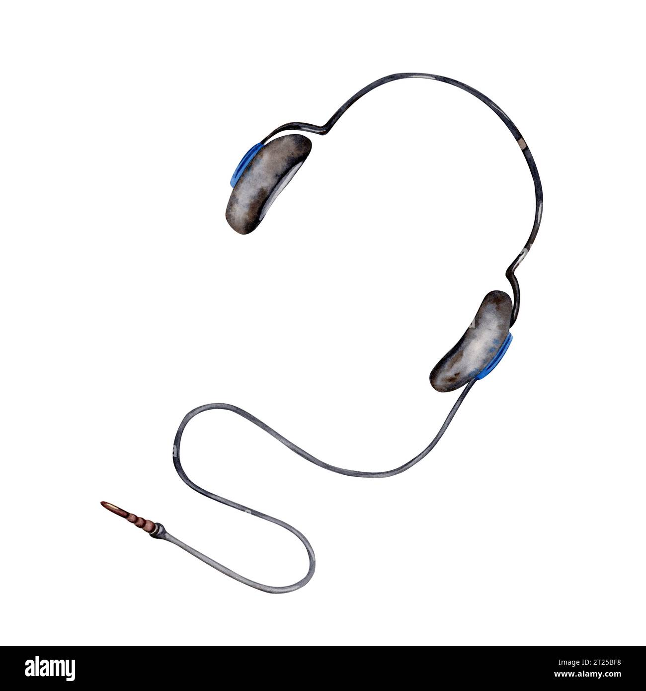 Head phone set with a cord. Hand drawn watercolor illustration ...