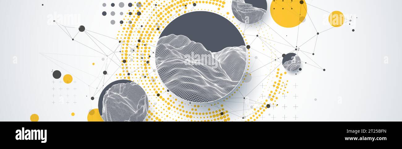 Trendy abstract wireframe background. Modern science or technology art elements. Surface ...