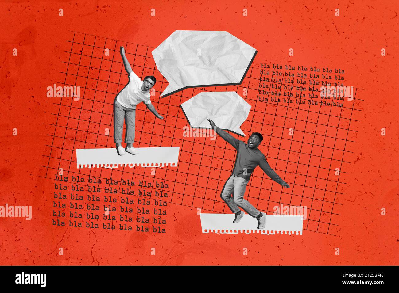 Creative poster collage of two friends speak talk communication speech ...