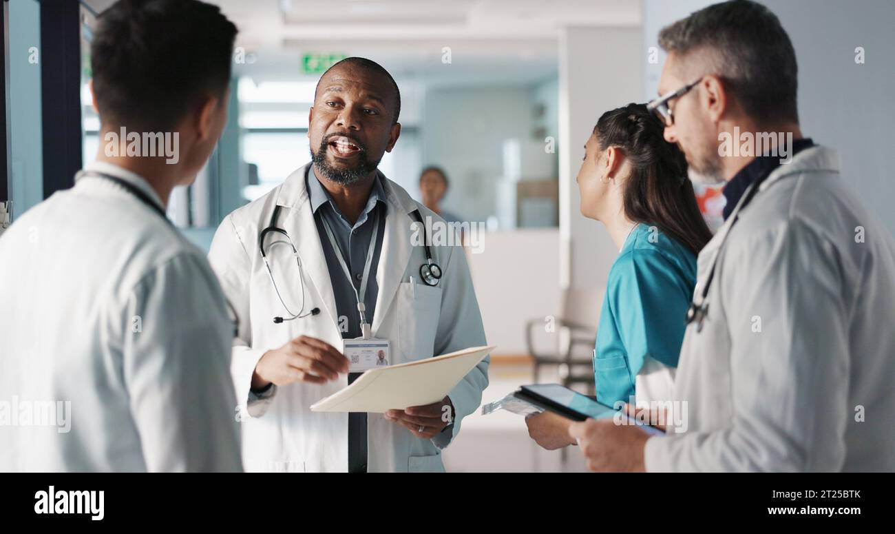 Doctors, nurses and team or hospital management with workflow, schedule ...