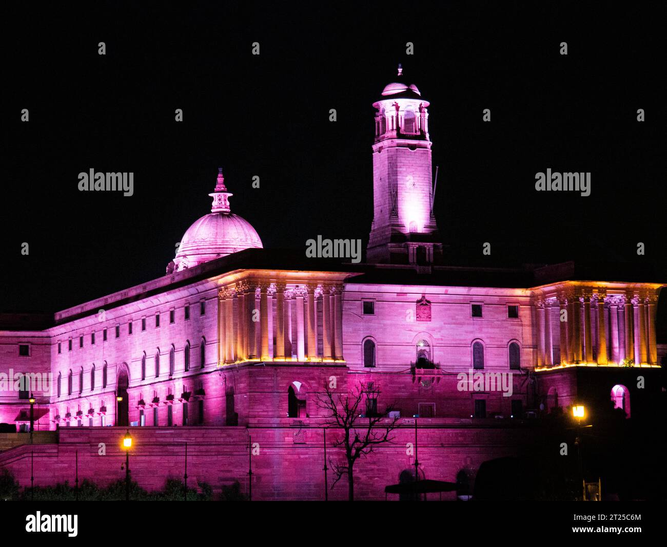 Colourful lighting on the Central Secretariat building, New Delhi ...
