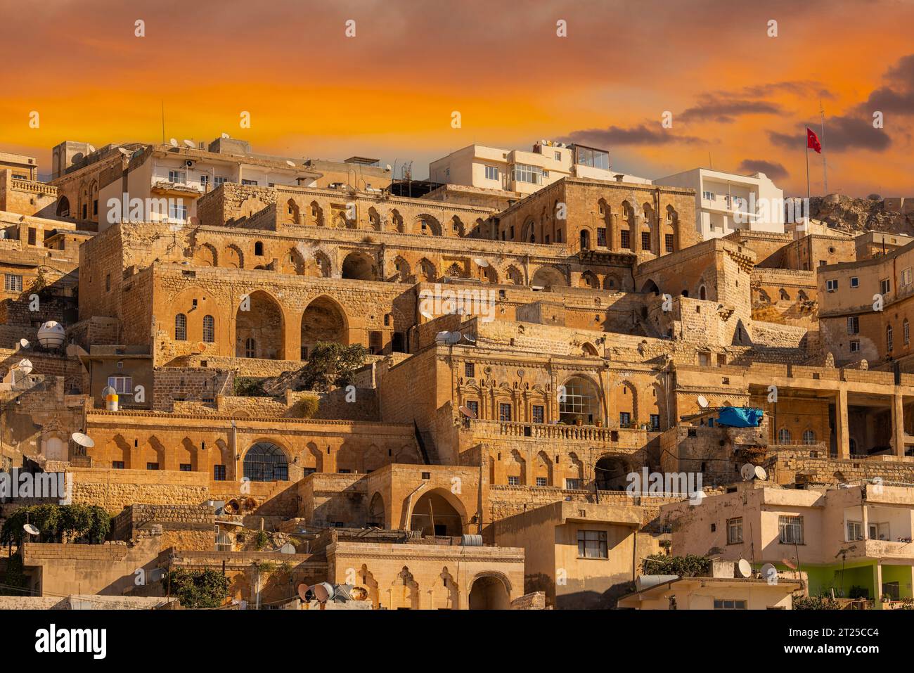 Ancient and stone houses of Old Mardin (Eski Mardin) with Mardin Castle ...