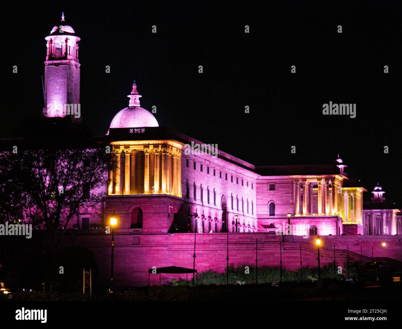 Colourful lighting on the Central Secretariat building, New Delhi ...