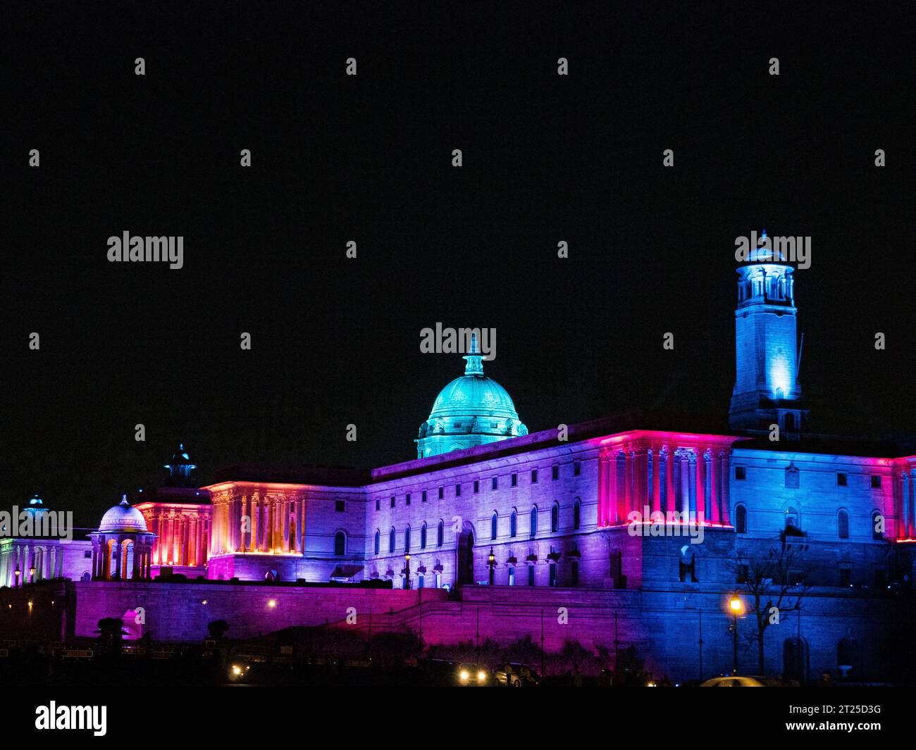 Colourful lighting on the Central Secretariat building, New Delhi ...