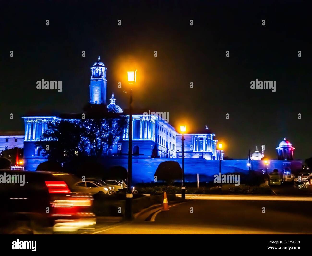 Colourful lighting on the Central Secretariat building, New Delhi ...