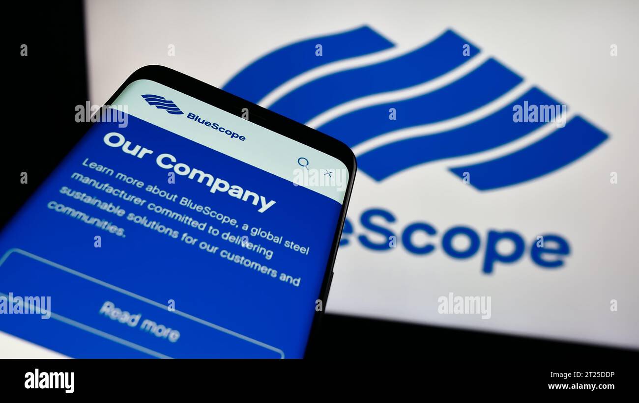 Mobile phone with website of Australian company BlueScope Steel Limited ...