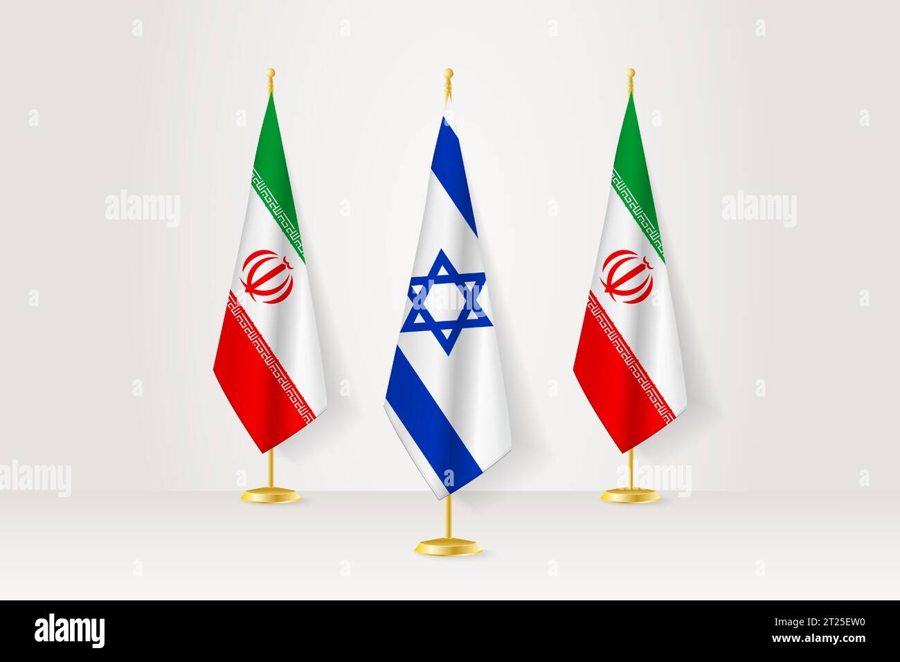 Meeting concept between Israel and Iran. Flags on a flag stand Stock ...