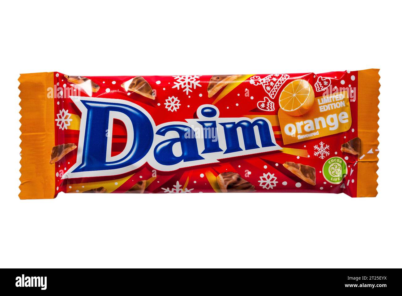 limited edition Daim Orange flavoured chocolate bar isolated on white ...