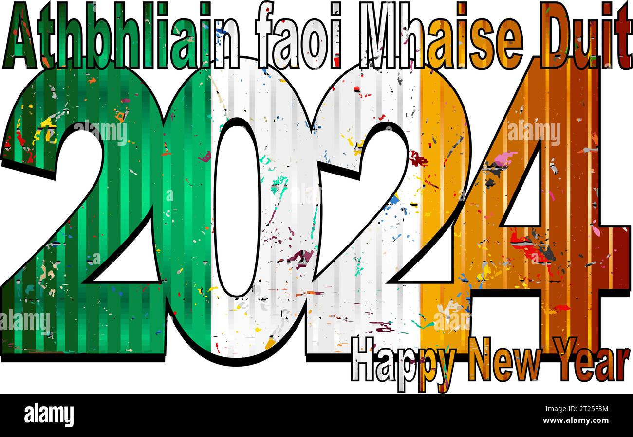 Happy New Year 2024 with Ireland flag inside - Illustration, 2024 HAPPY NEW YEAR NUMERALS Stock ...