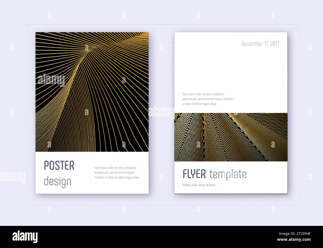 Minimalistic cover design template set. Gold abstract lines on black ...