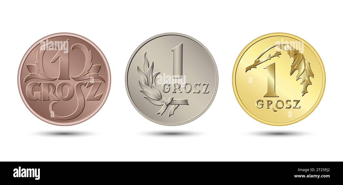 Reverse Polish money one grosz coin set. Vector illustration Stock ...
