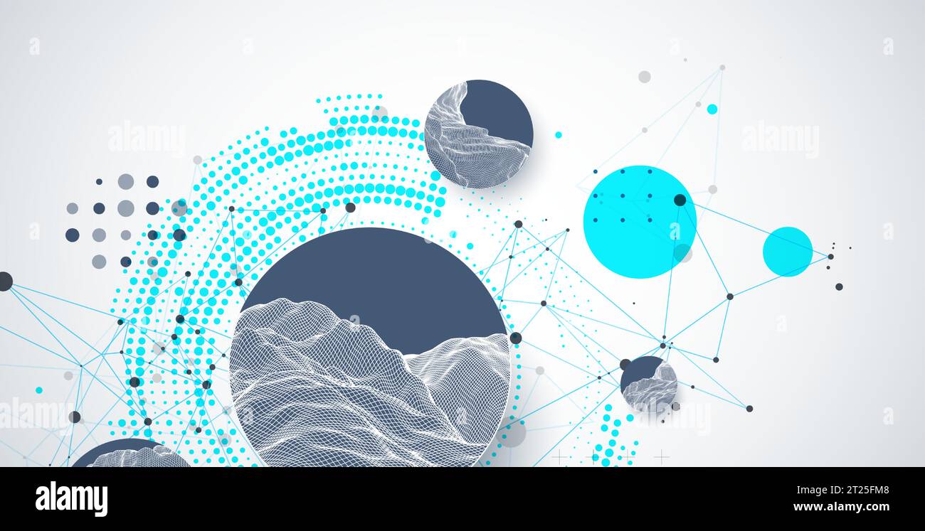 Trendy abstract wireframe background. Modern science or technology art elements. Surface ...