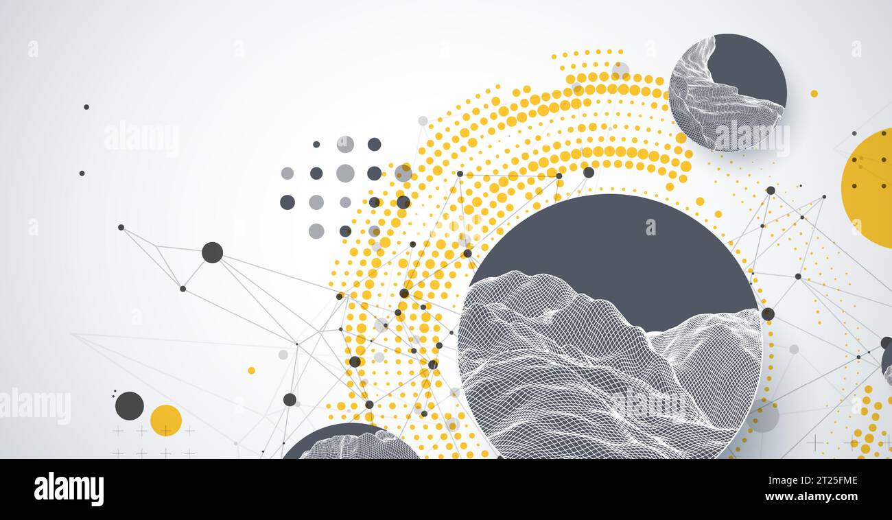 Trendy abstract wireframe background. Modern science or technology art elements. Surface ...