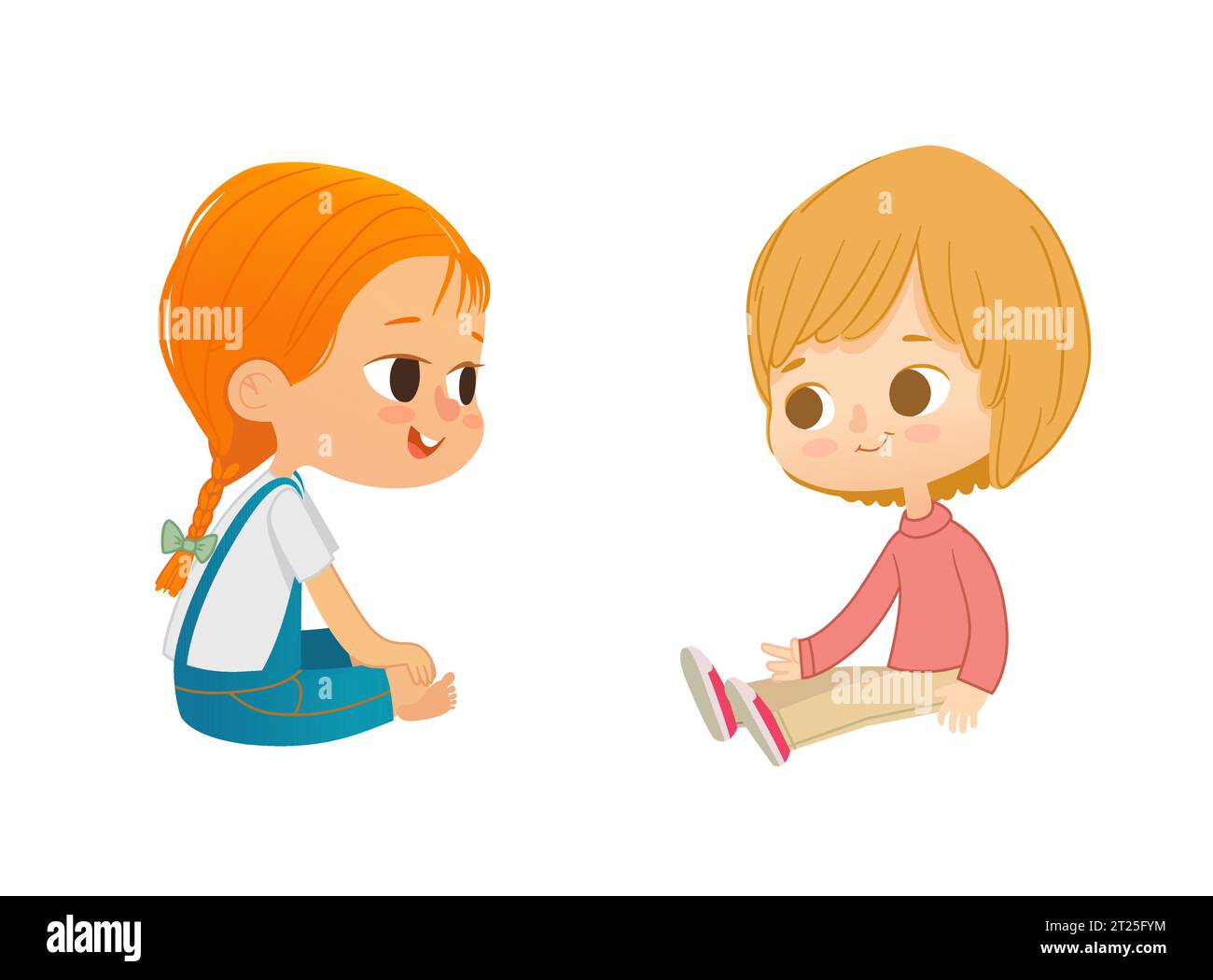 Boy and girl sitting on floor and talk. Vector illustration Stock ...