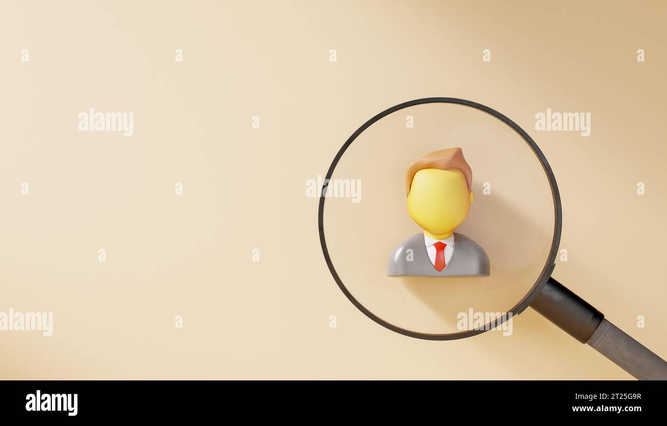 Choosing good employee. Magnifier glass focuses on manager, showcasing ...