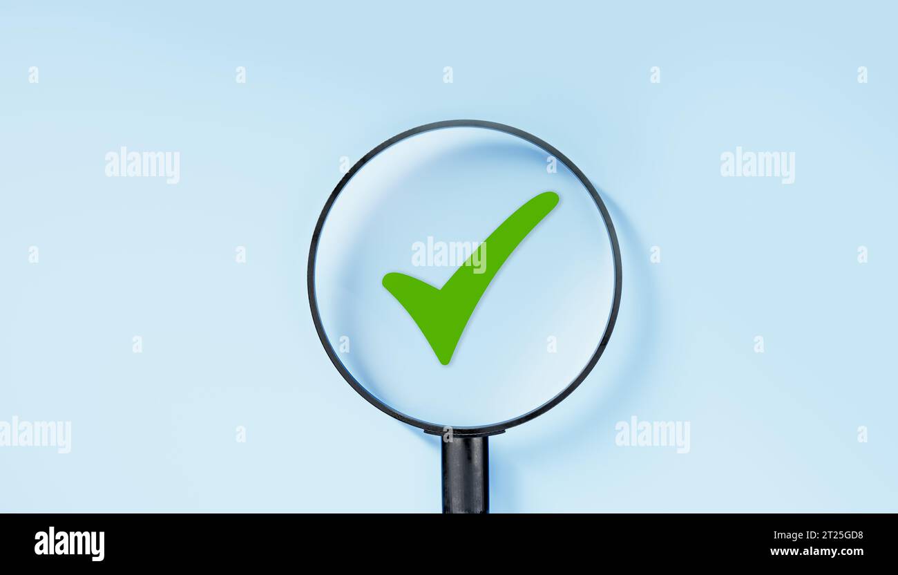 magnifying glass focuses on green tick. Check mark, Check Mark Sign ...