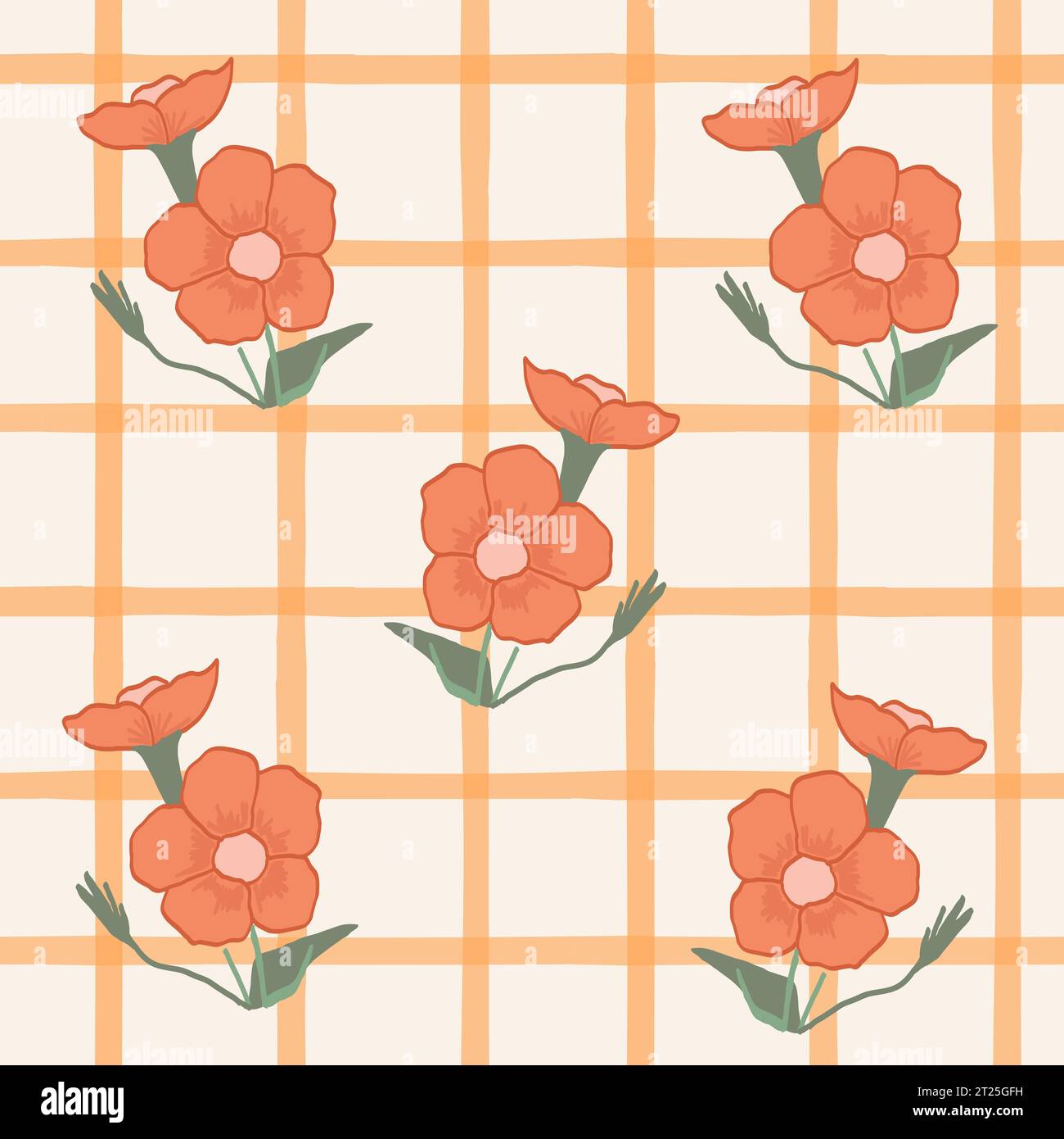 Red Cottagecore plaid gingham print wallpaper with floral seamless ...