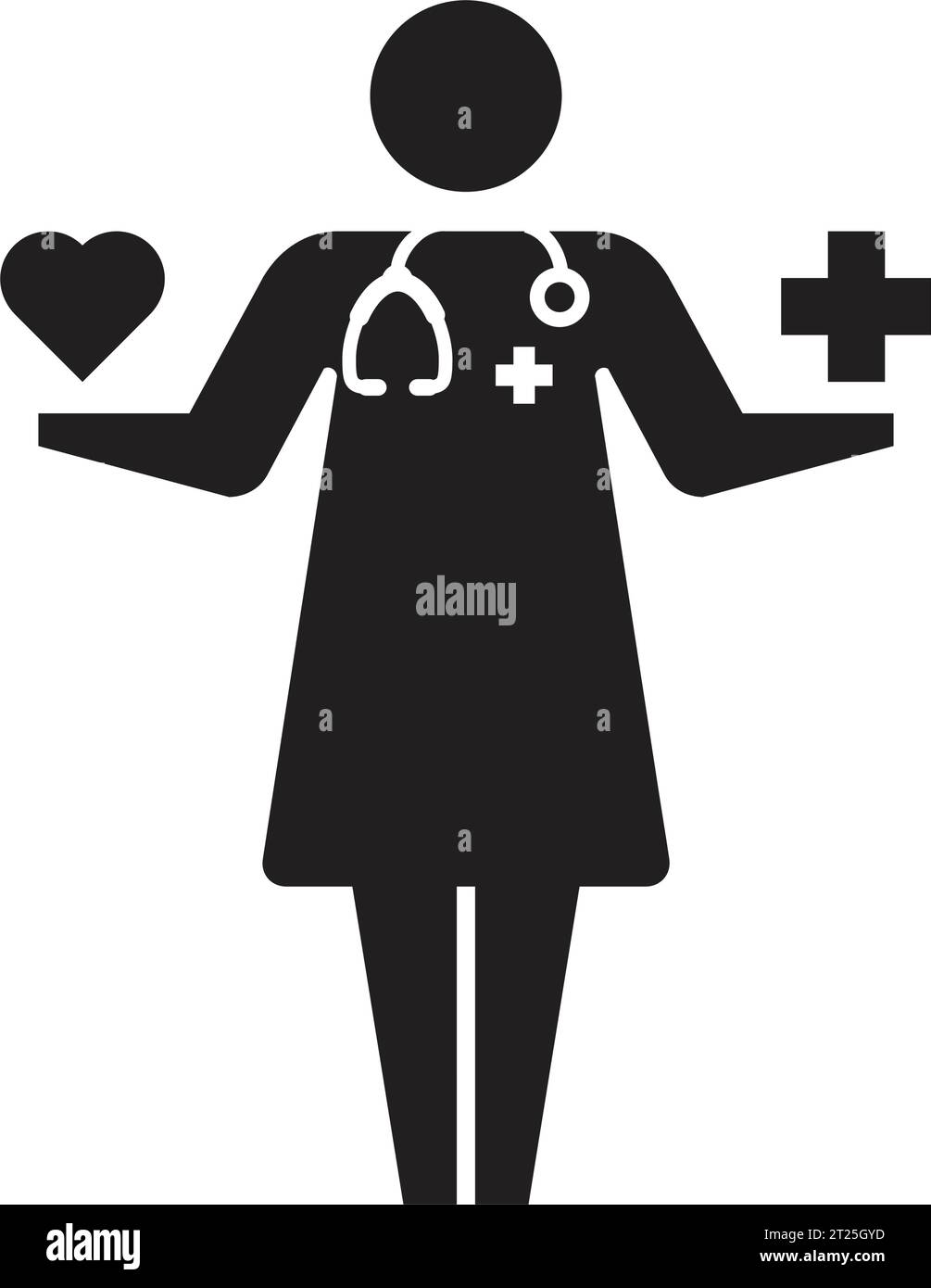 Doctor icon vector female pictogram with heart symbol for medical ...