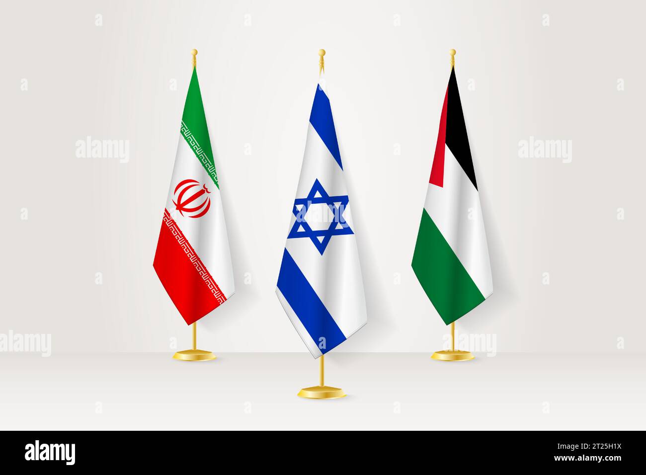 Meeting concept between Israel, Iran and Palestine. Flags on a flag ...