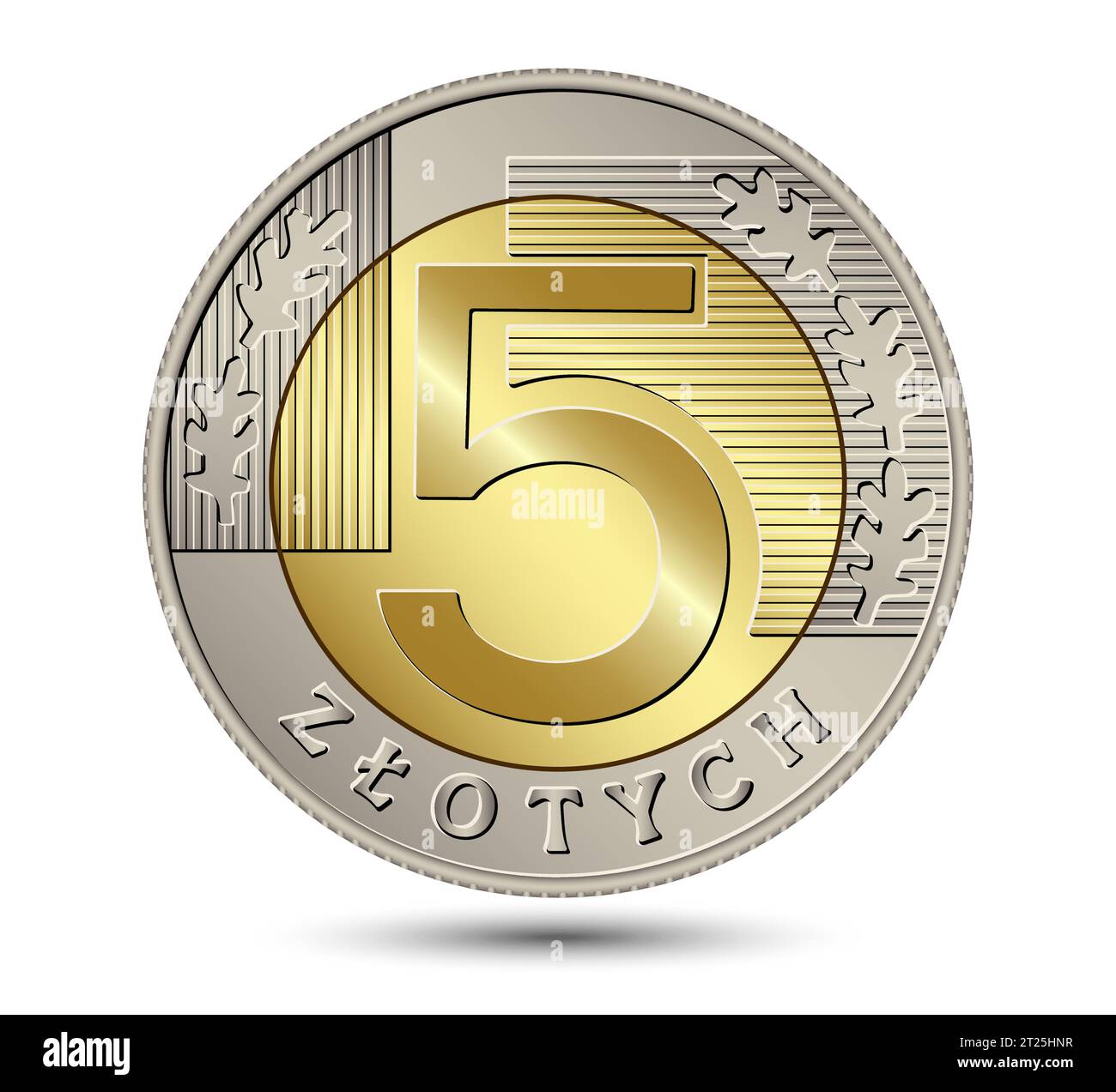 Reverse Polish money, five zloty gold and silver coin. Vector ...