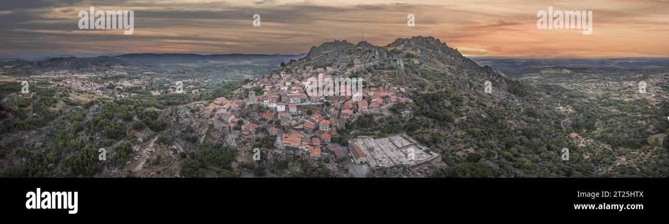 An aerial panoramic view of Monsanto, Portugal on a mountaintop at ...