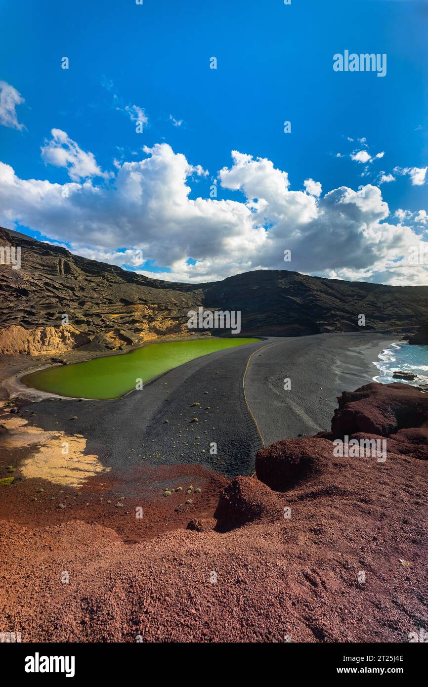Spain, Lanzarote: green lagoon of Charco de los Clicos Stock Photo - Alamy