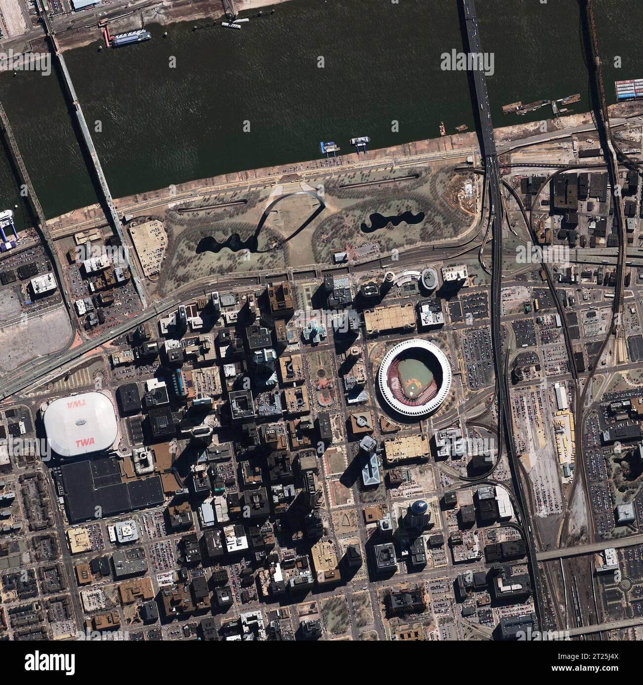 Aerial, state map and satellite view of skyline, nature and city ...