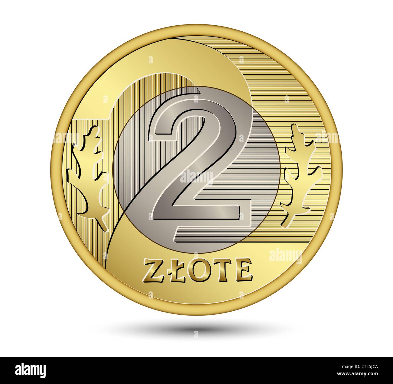 Reverse Polish money, two zloty gold and silver coin. Vector ...