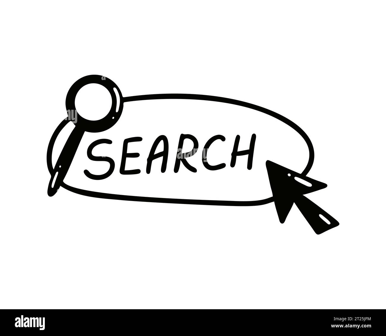 Doodle search bar with pointer and magnifying glass. Looking ...