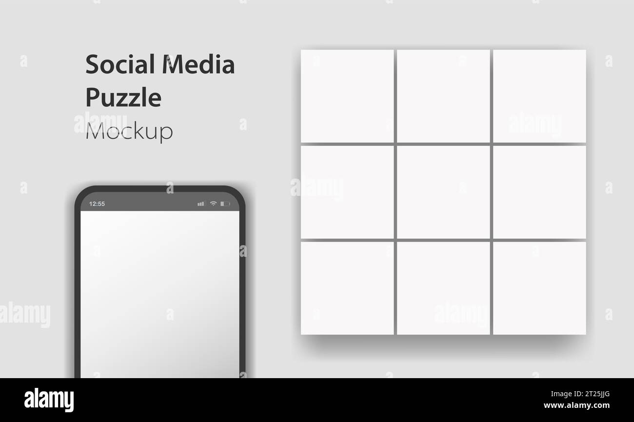 Phone with blank social network puzzle mock up for presentations tape ...