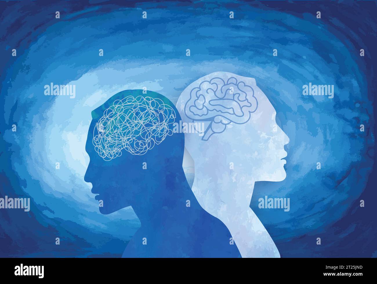 Metaphor bipolar disorder mind mental. Double face with tangle and ...