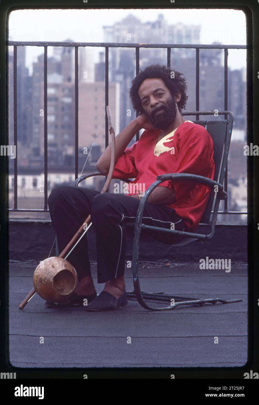 A 1983 posed portrait of Nana Vasconcelos, Brazilian jazz percussionist ...
