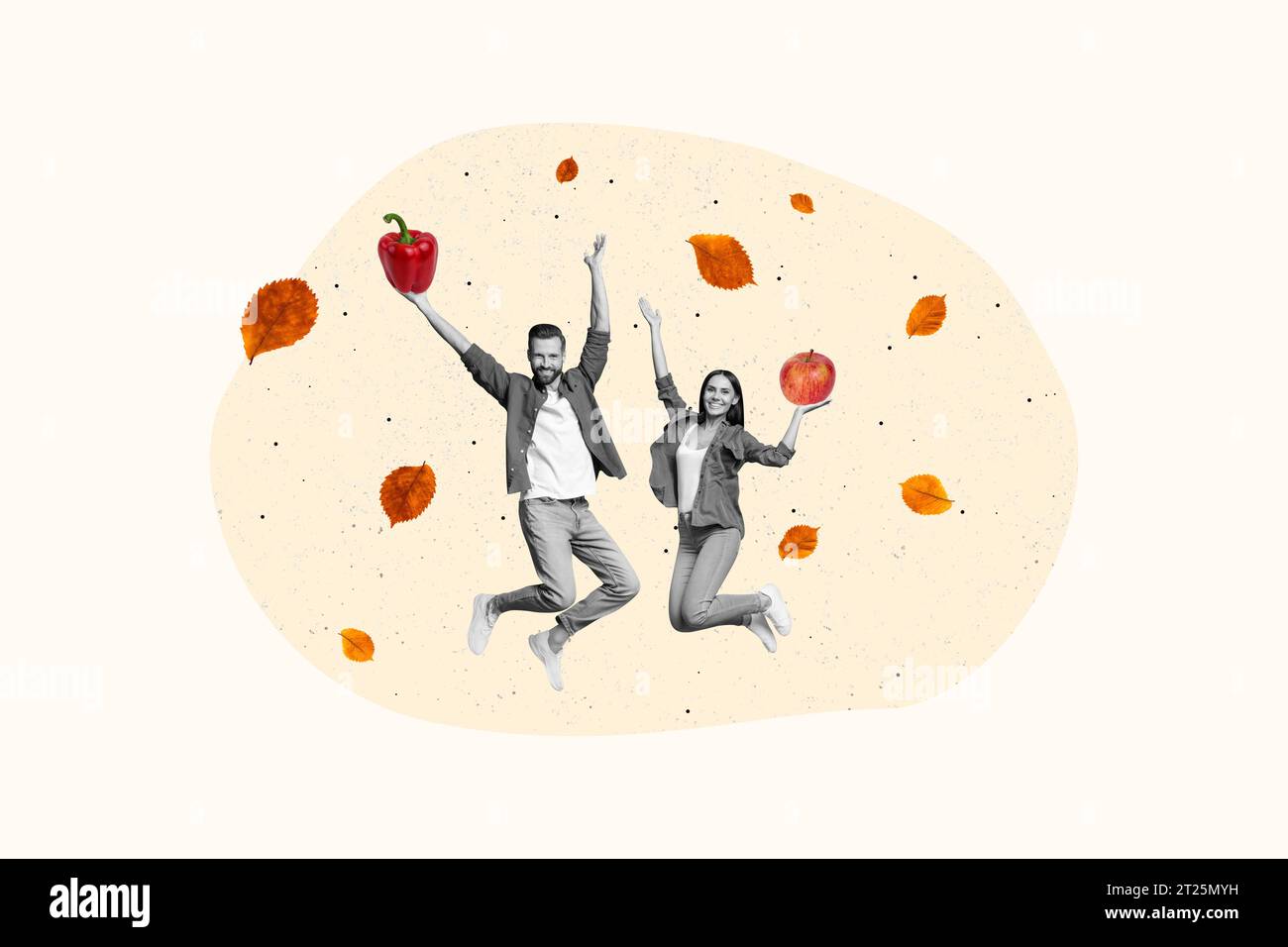 Picture image collage of two cheerful positive happy people jumping up ...