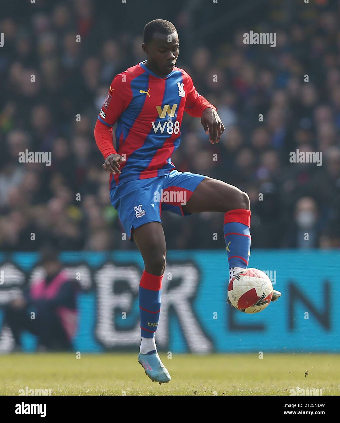 Tyrick Mitchell of Crystal Palace on the ball against Everton ...