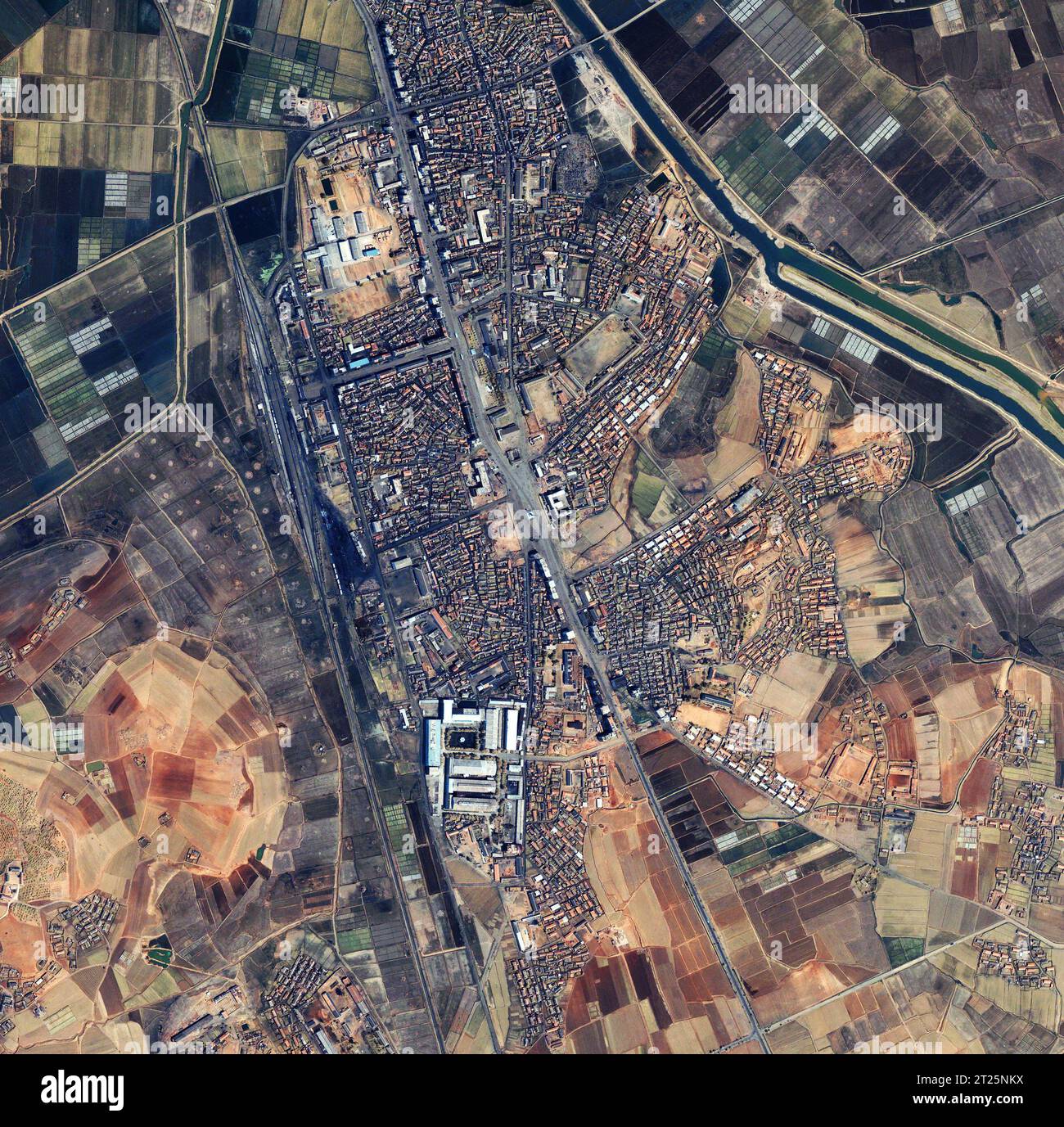 Aerial, state map and satellite view of landscape, nature and city ...