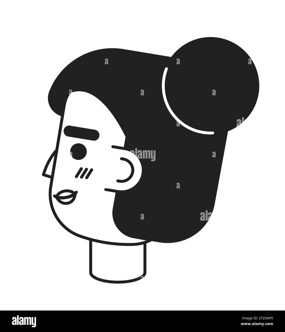 Indian girl with bun side view black and white 2D vector avatar ...