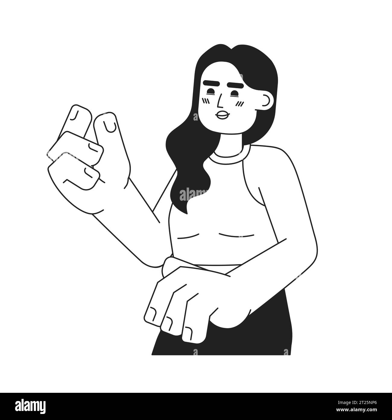 Gorgeous Long Haired Muslim Woman Monochromatic Flat Vector Character