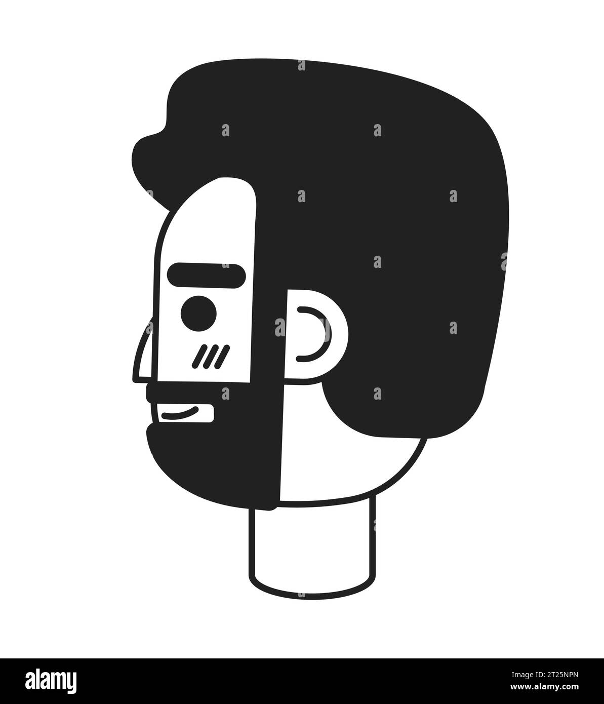 Bearded caucasian man side view black and white 2D vector avatar ...