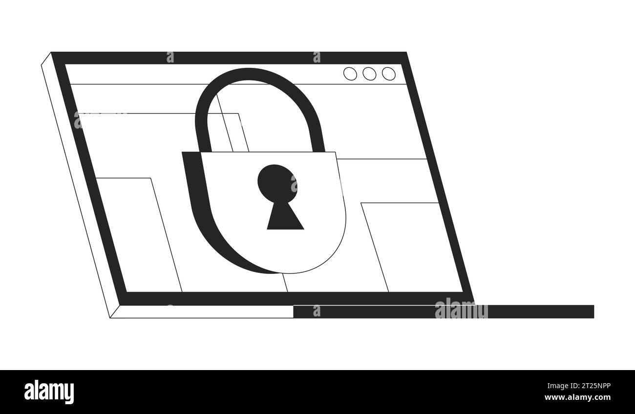 Closed access on laptop screen bw concept vector spot illustration ...