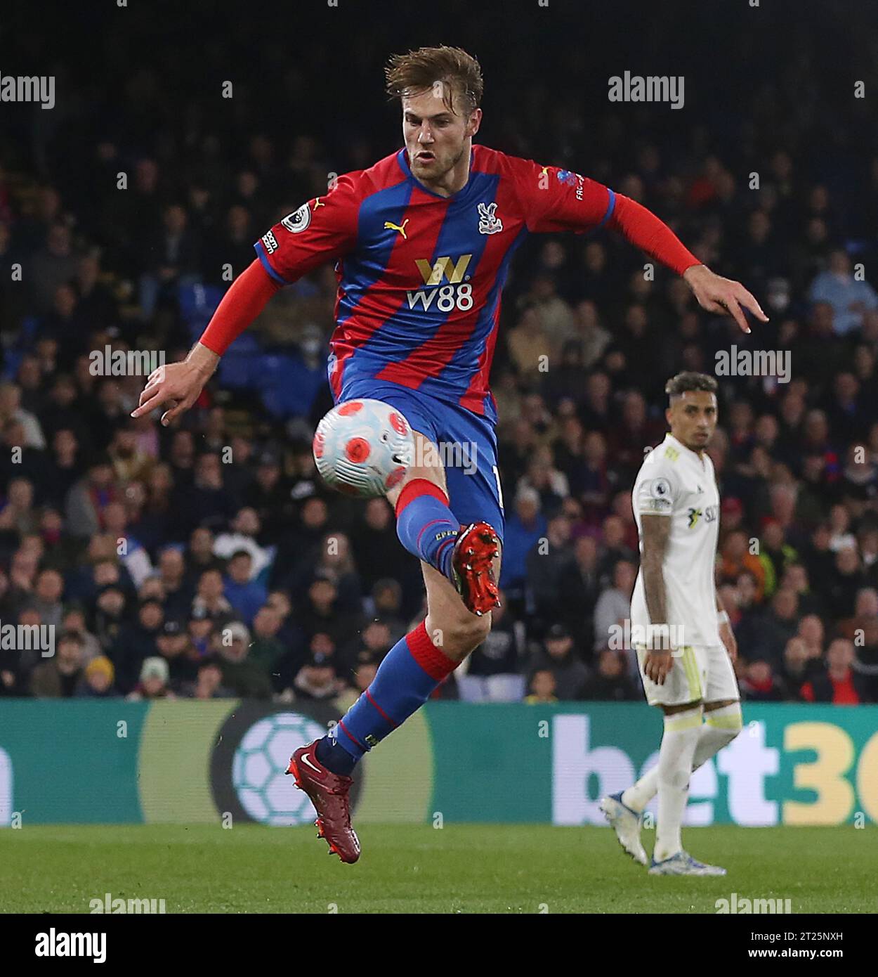 Joachim Andersen of Crystal Palace on the ball against Leeds United ...