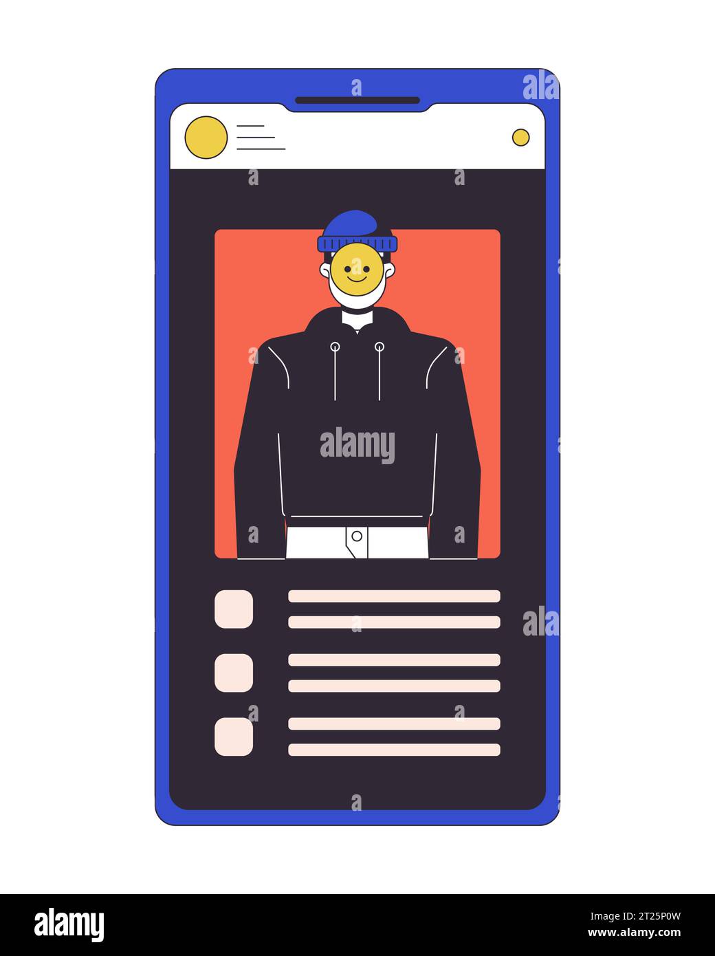 Stealing identity on smartphone screen flat line concept vector spot ...