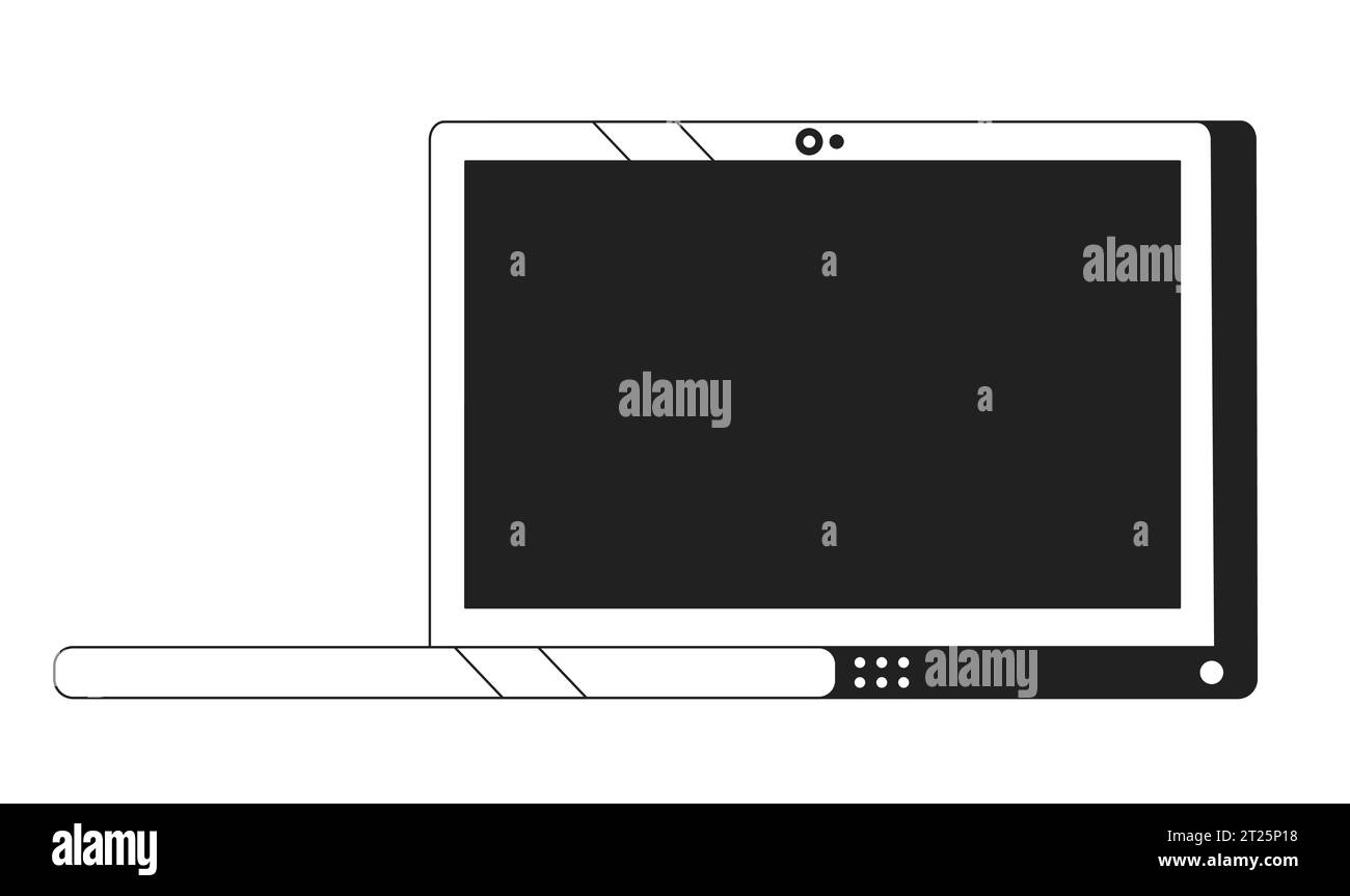 Laptop with blank screen black and white 2D cartoon object Stock Vector ...