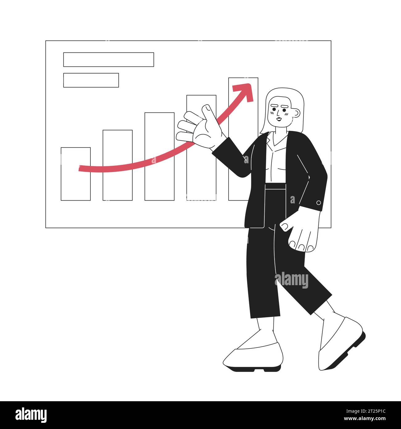 Middle eastern woman graphs pointing black and white 2D cartoon ...