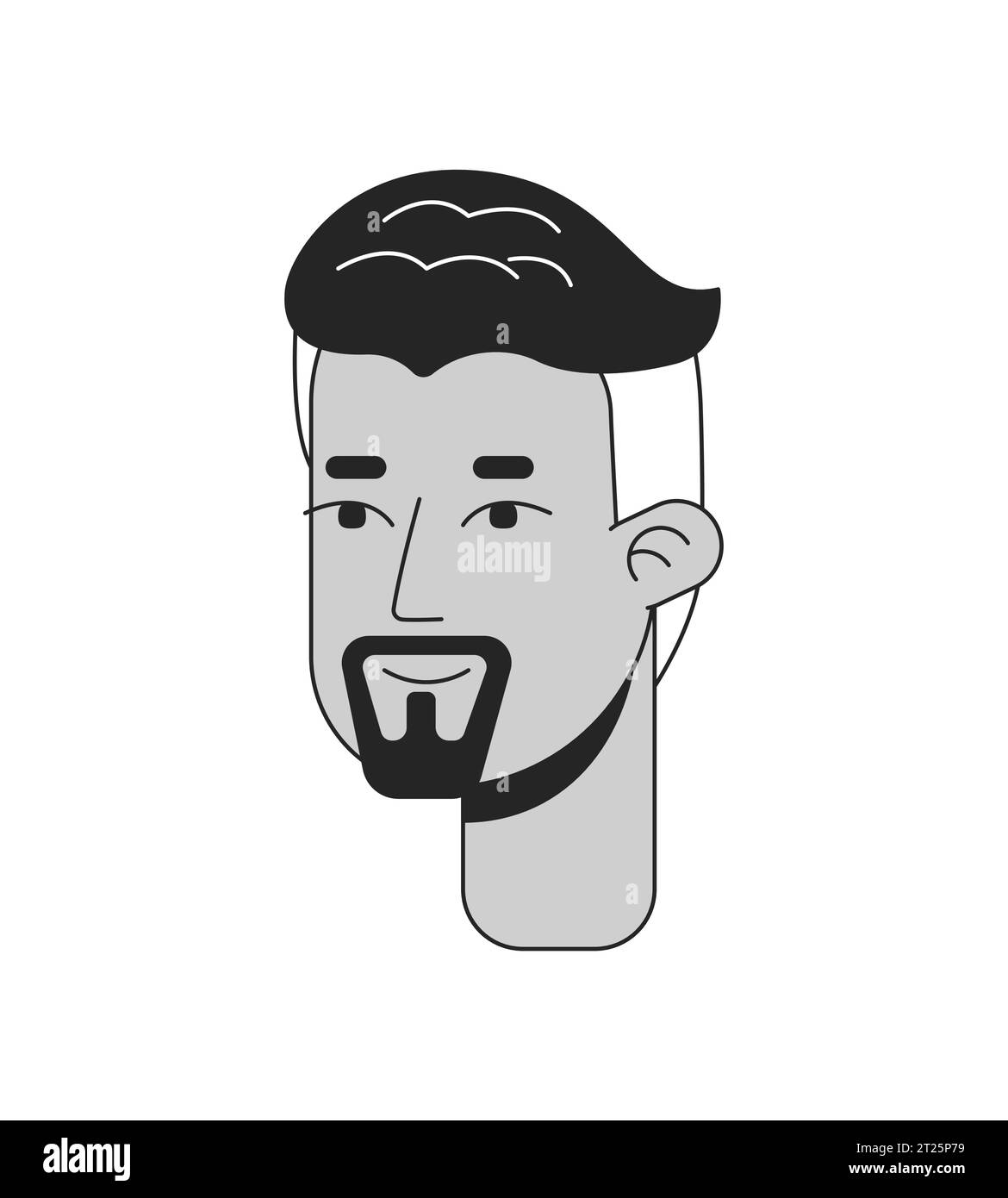 Arab mid aged man with extended goatee beard black and white 2D line cartoon character head ...