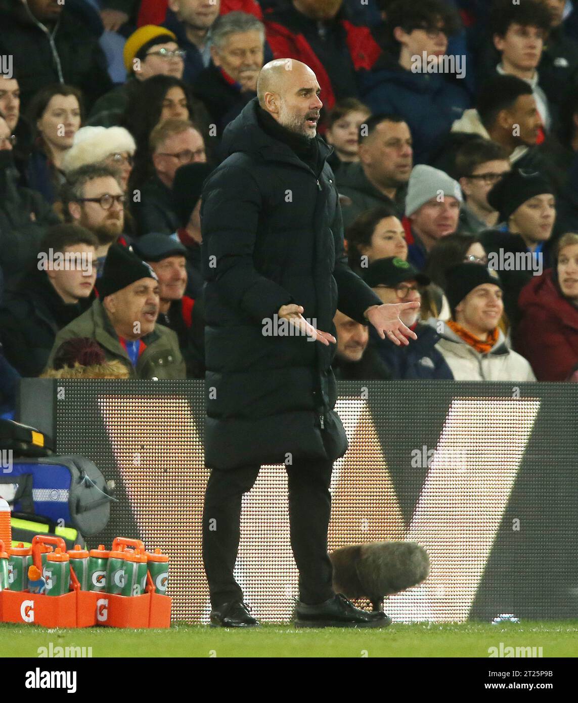 Josep Guardiola Manager of Manchester City looks frustrated and annoyed ...