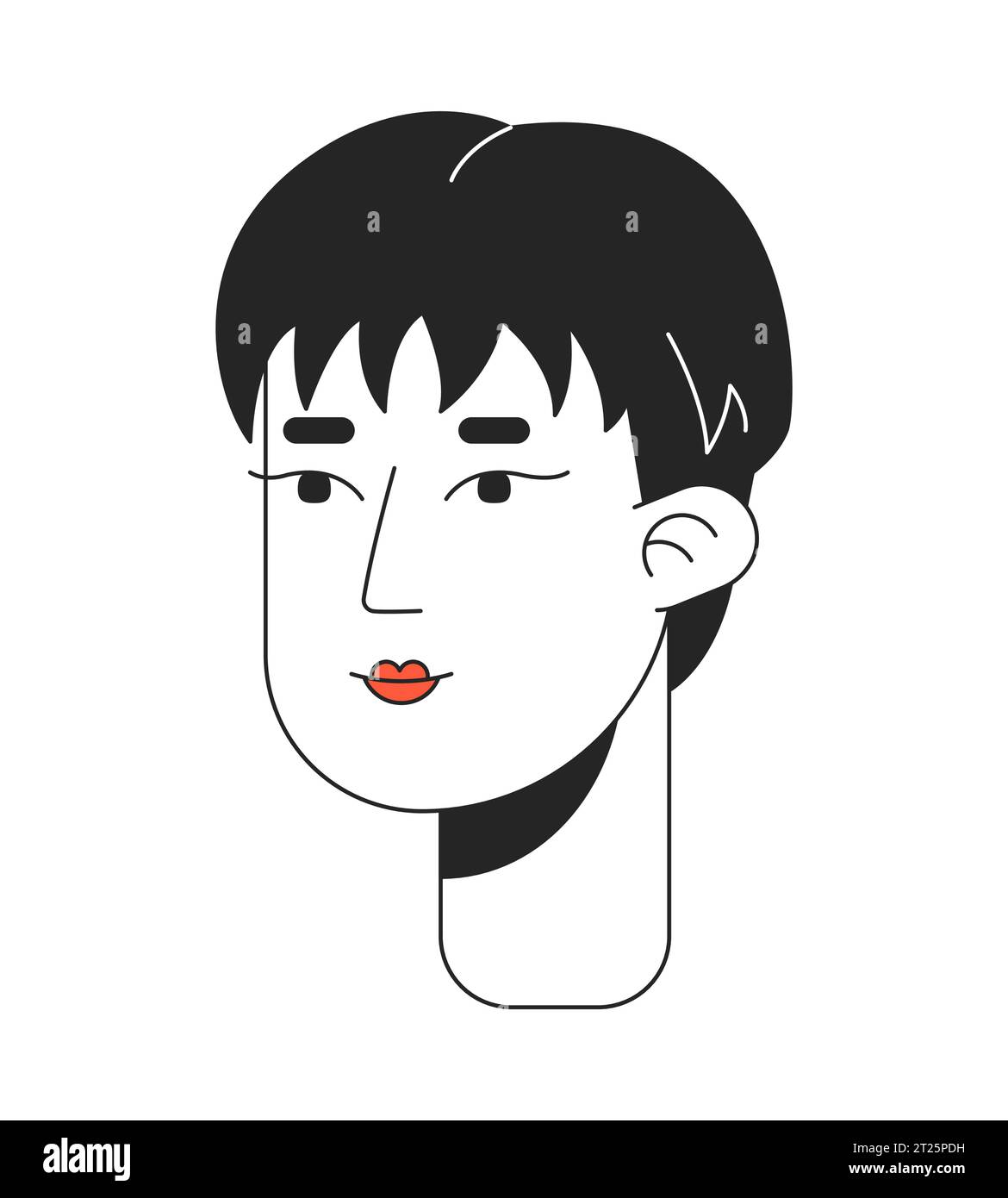 Handsome Korean Woman Pixie Hair Cut 2d Linear Cartoon Character Head Stock Vector Image And Art