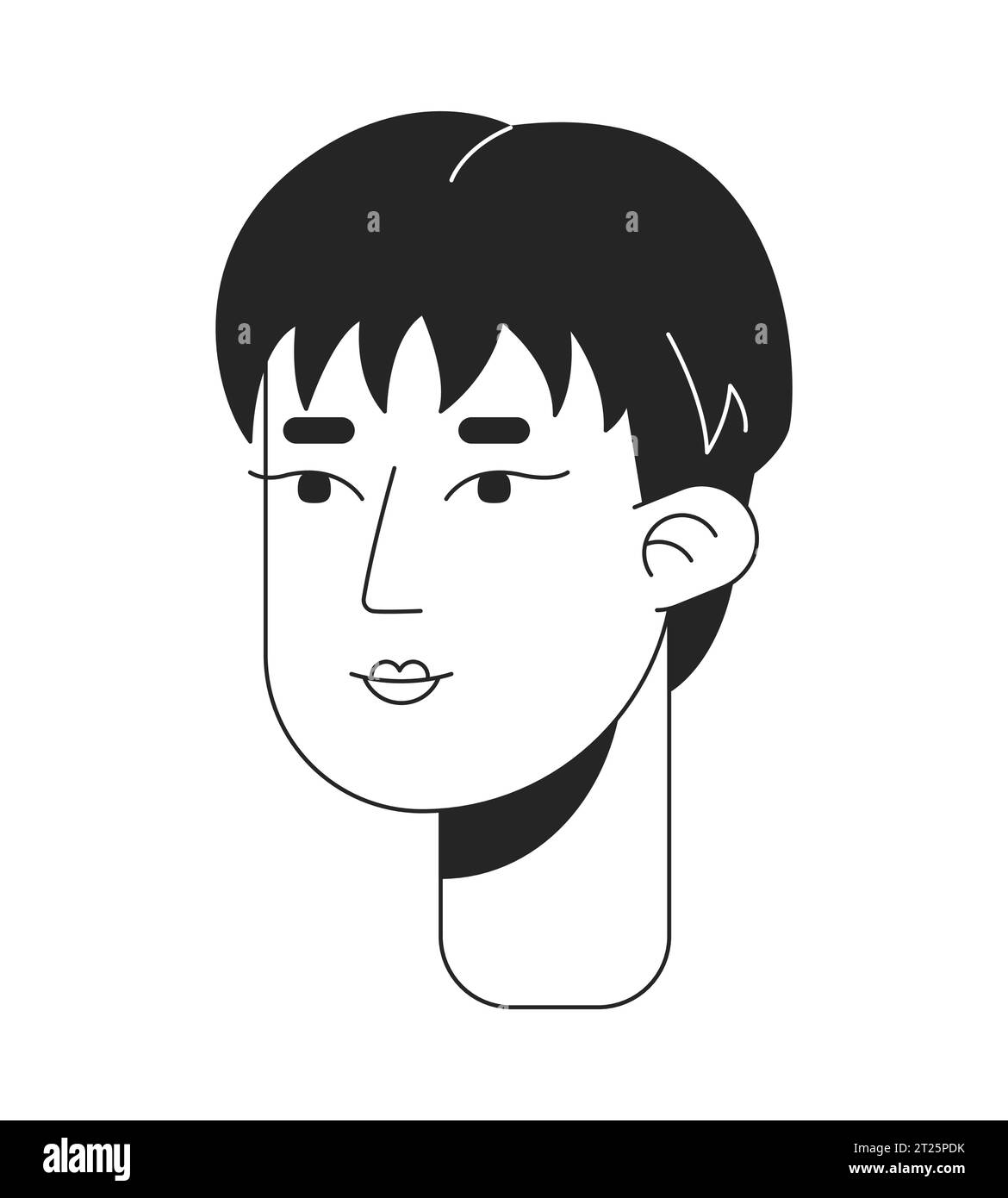 Handsome korean woman pixie hair black and white 2D line cartoon ...