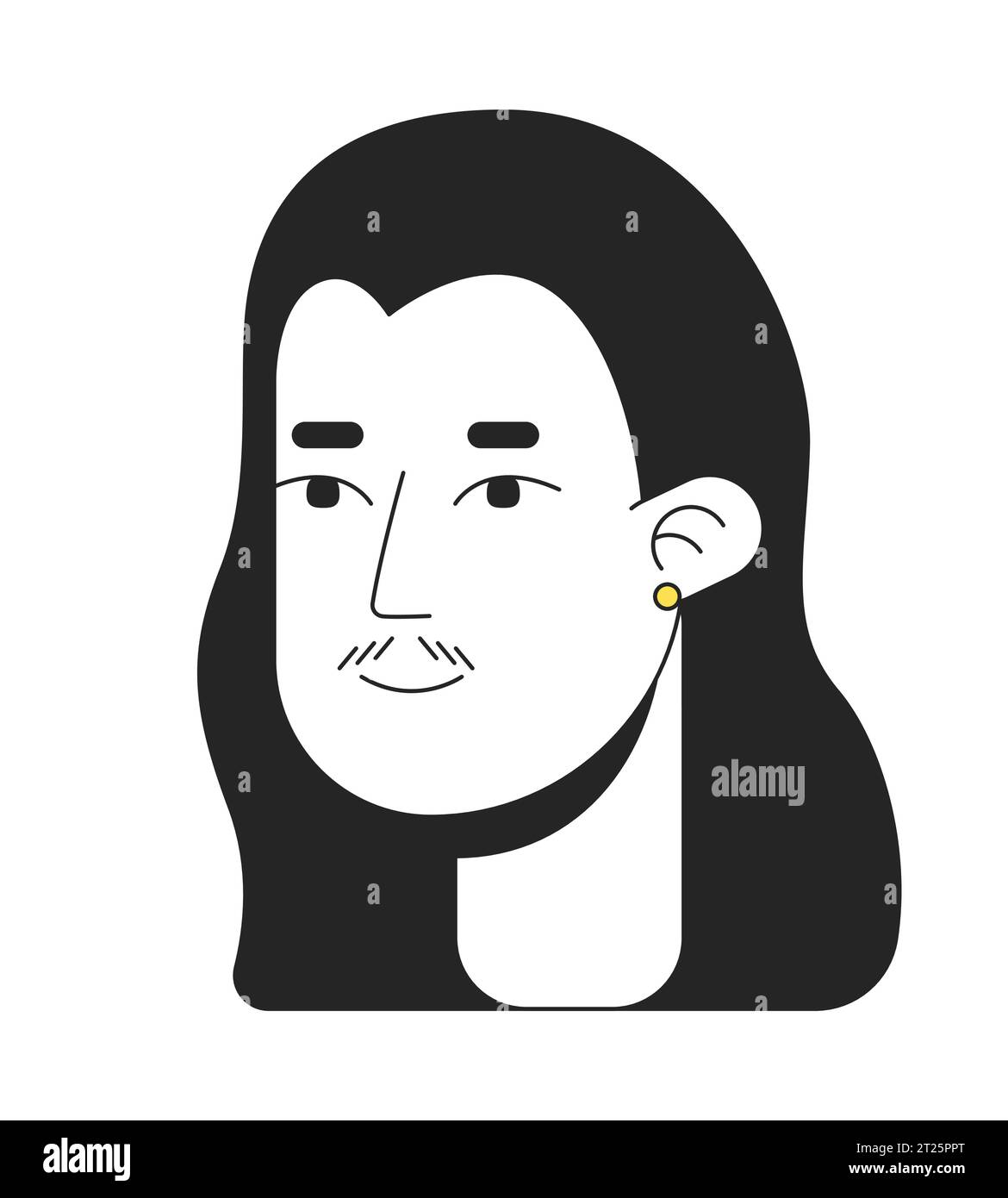 Adult japanese man with long hair black and white 2D line cartoon ...