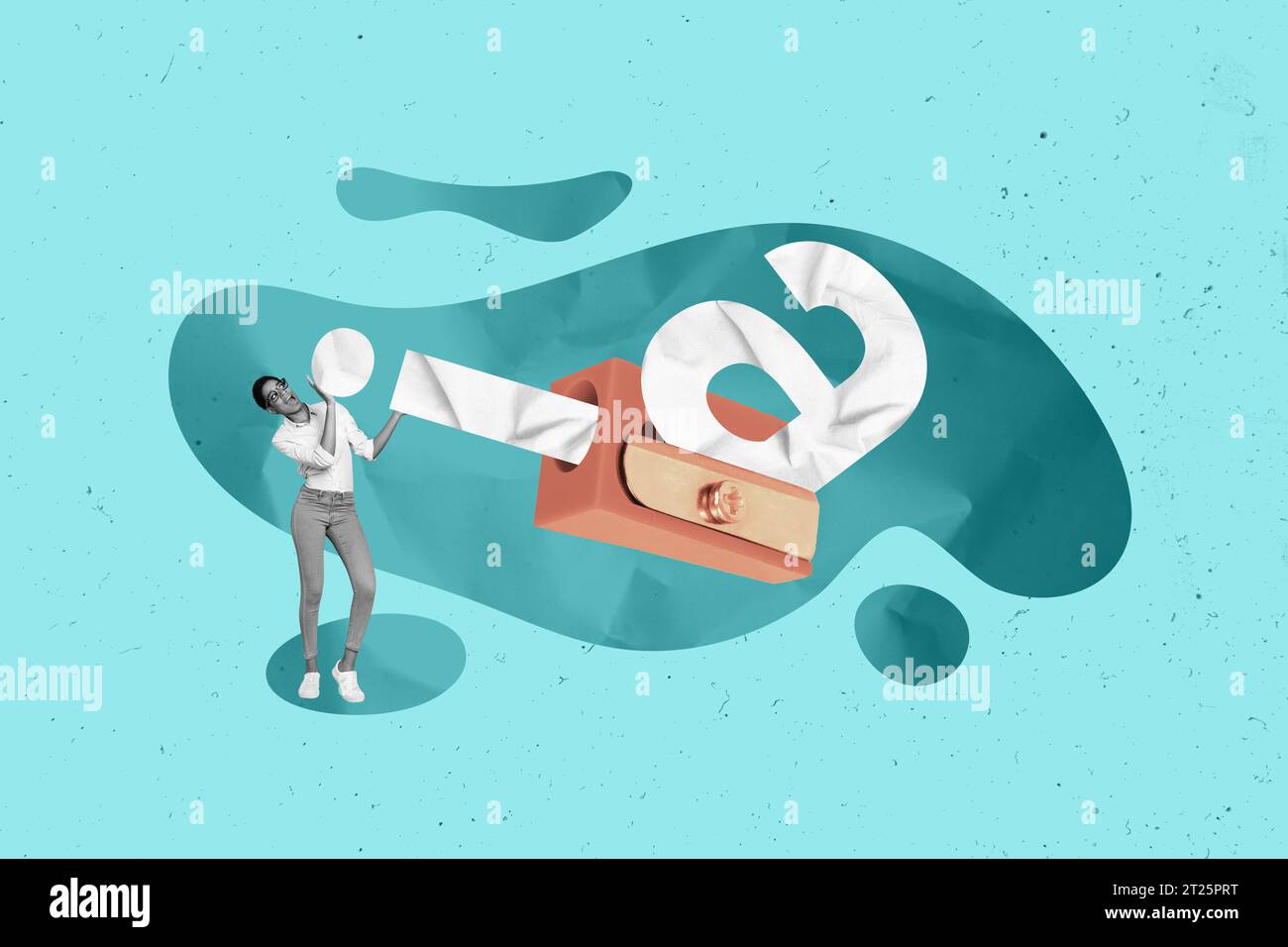 Collage image of impressed mini black white effect person arms hold put ...